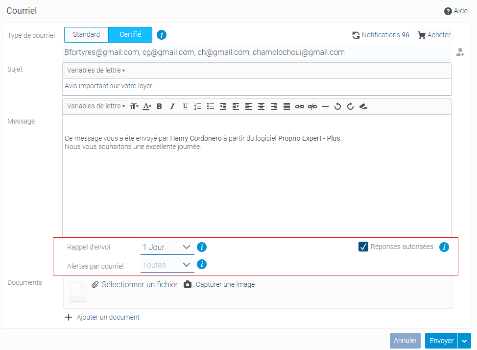 Envoyer un Courriel certifié via Pronotif | Proprio Expert