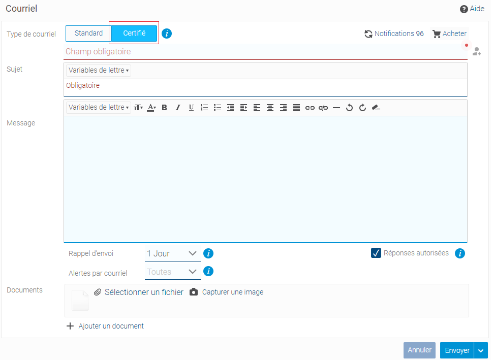 Send a certified email via Pronotif | Proprio Expert